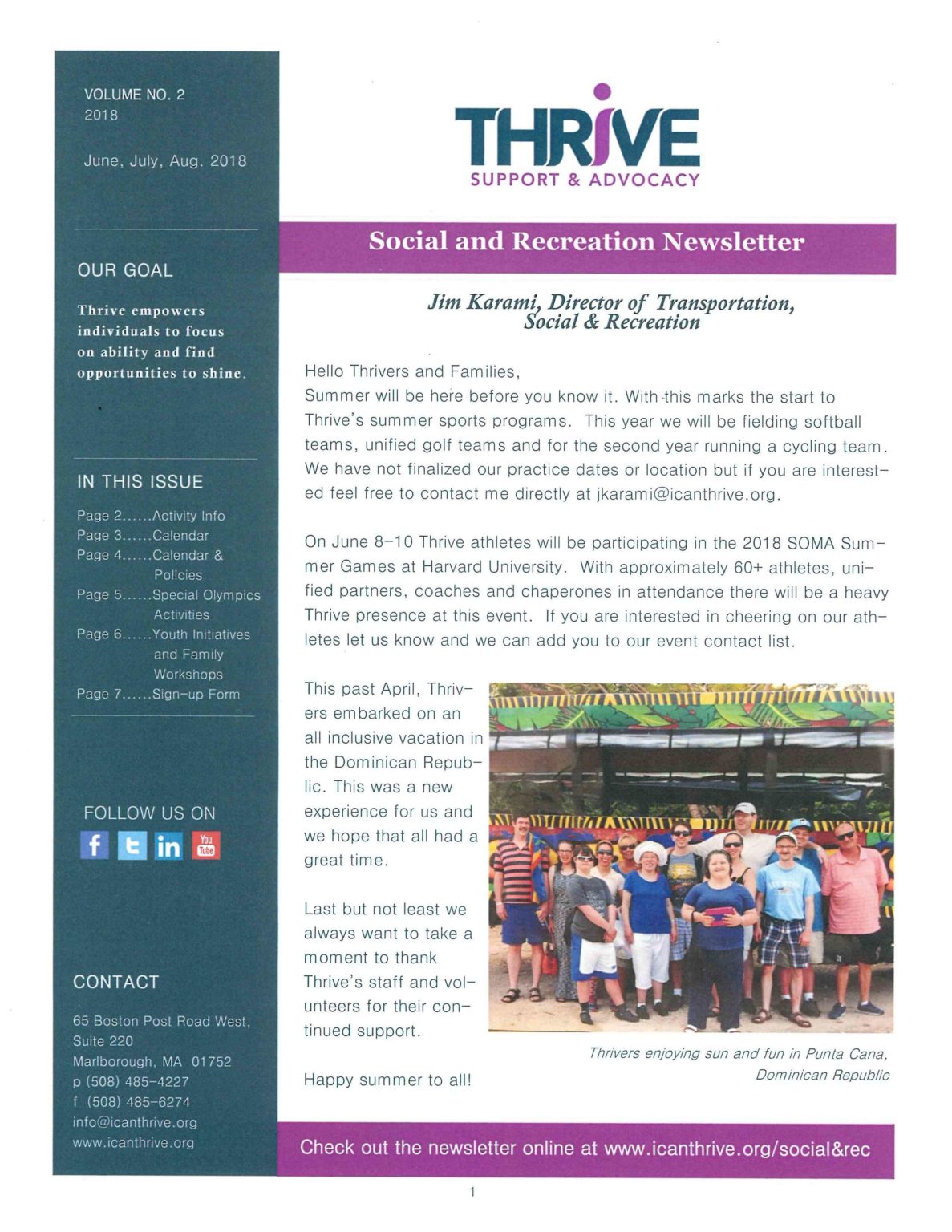 Social & Recreation Newsletter - Thrive Support & Advocacy